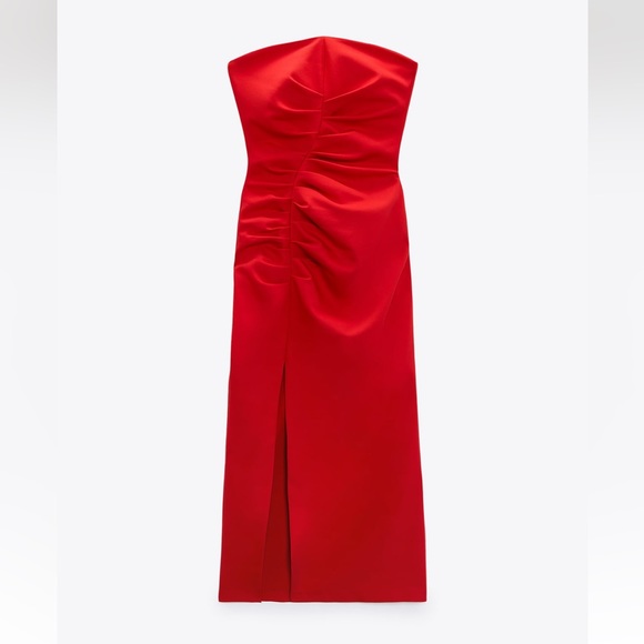 Zara | Dresses | Zara Ruched Midi Red Dress | Poshmark